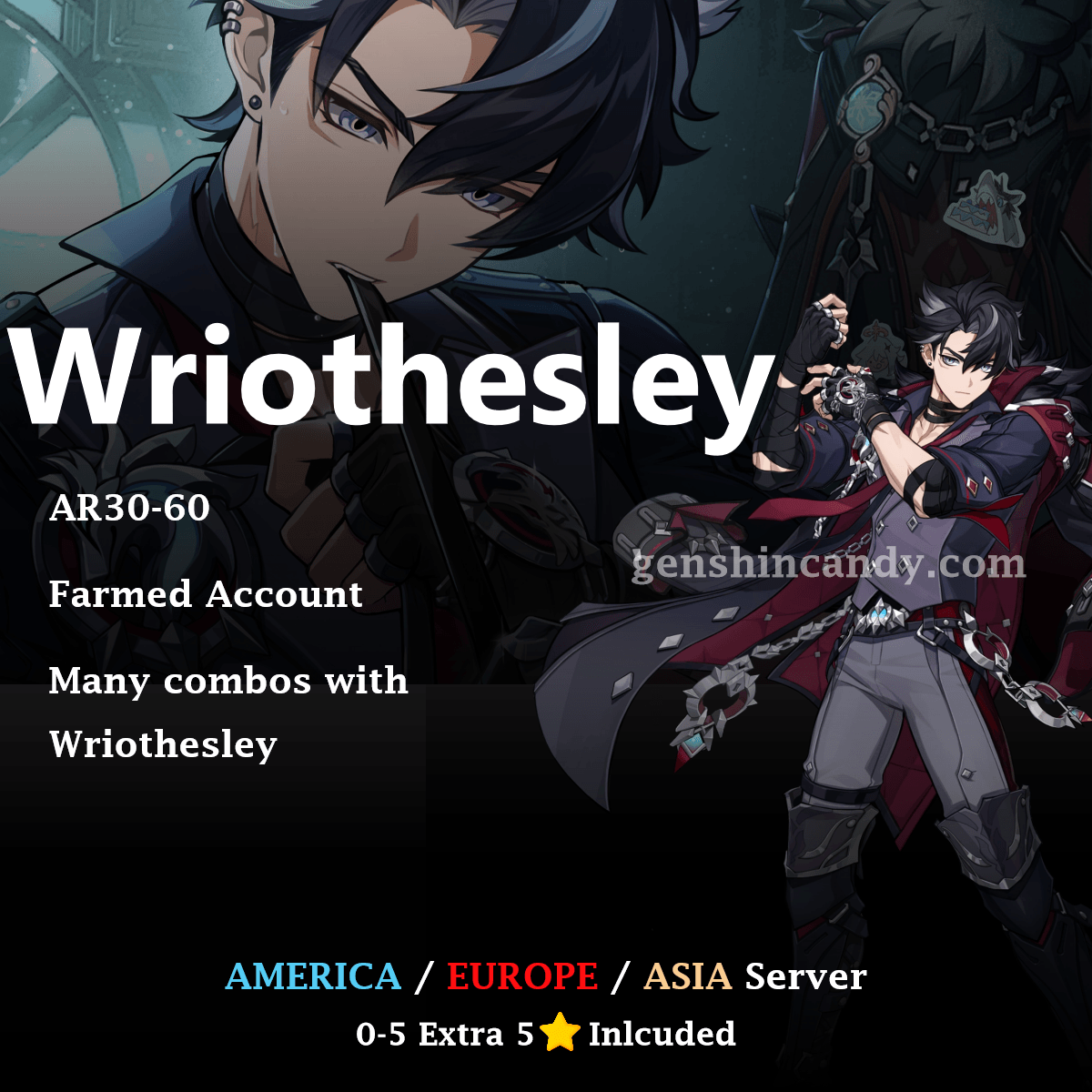 Wriothesley Midgame Account Genshin Impact Account For Sale – GenshinCandy