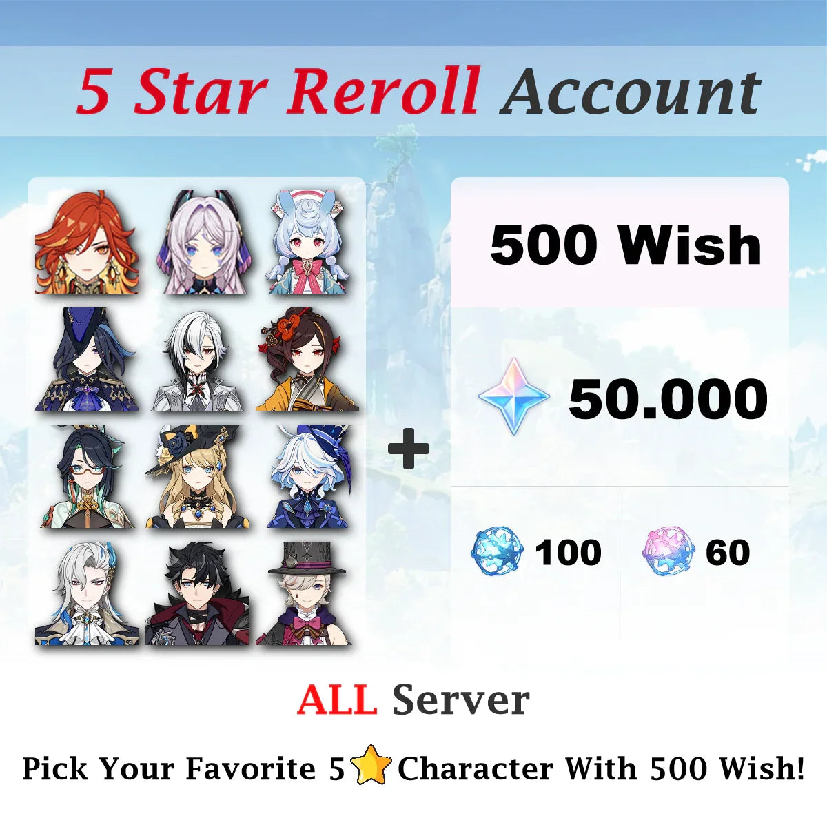 Genshin Reroll Account 5 Star Character with Primogems and Fates For ...
